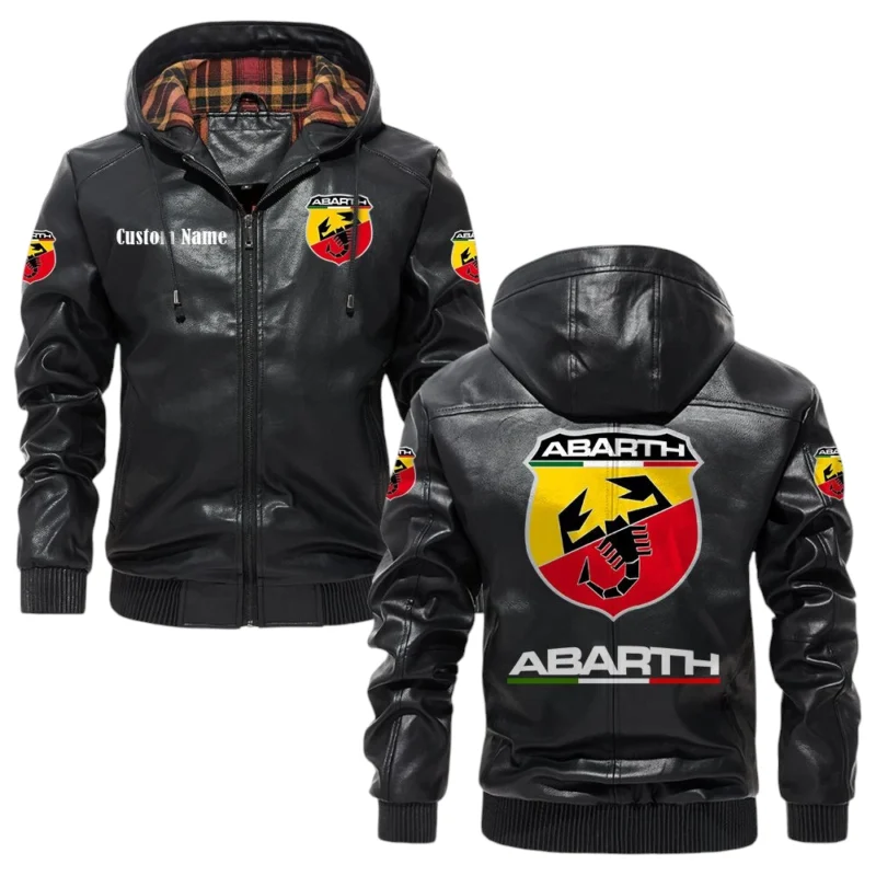 Abarth Exclusive Logo Hooded Jacket PU Leather X Durable Windproof Warm Soft Checkered Lining ...