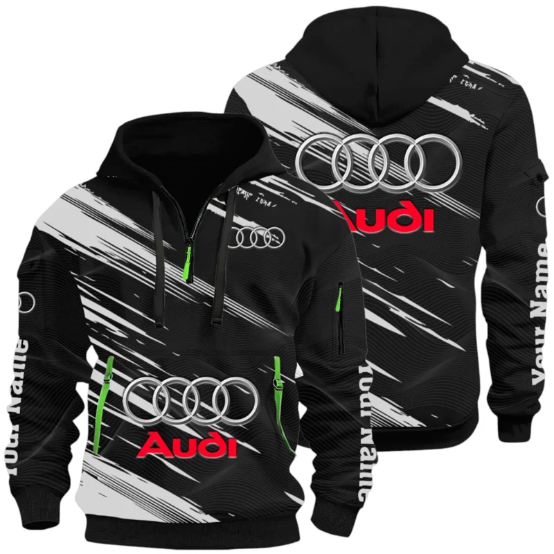 Audi Half Zip Hoodie All Over Prints, Multi-Pockets Custom Name ...